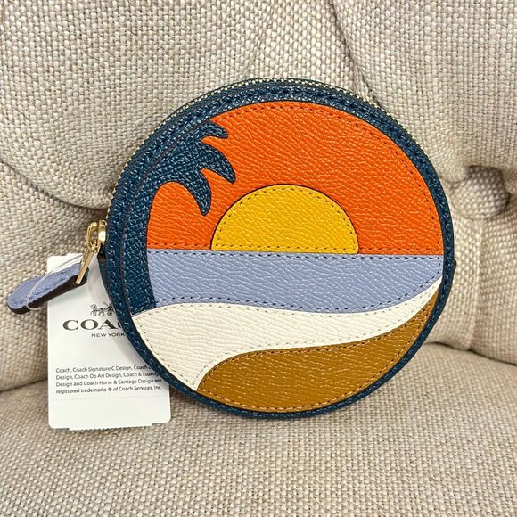 Coach | Bags | Nwt Coach Beach Sunset Scene Zip Leather Coin Bag C422 ...